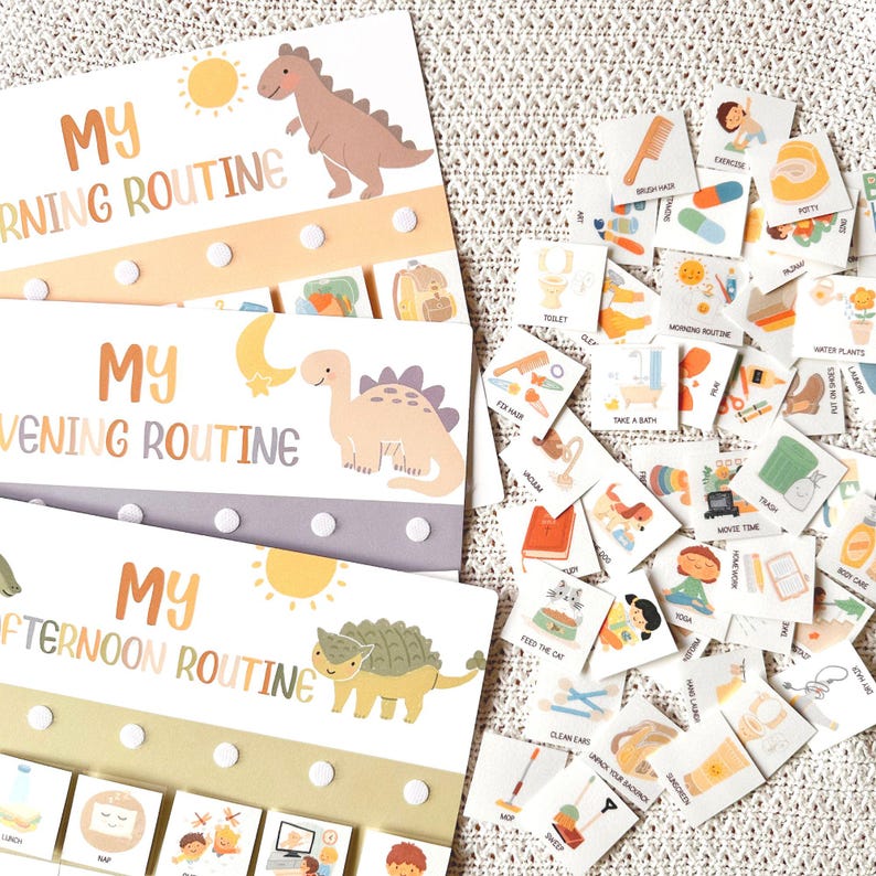 Dinosaur Routine Chart - Toddler Flip Chart 210 Routine Labels ...