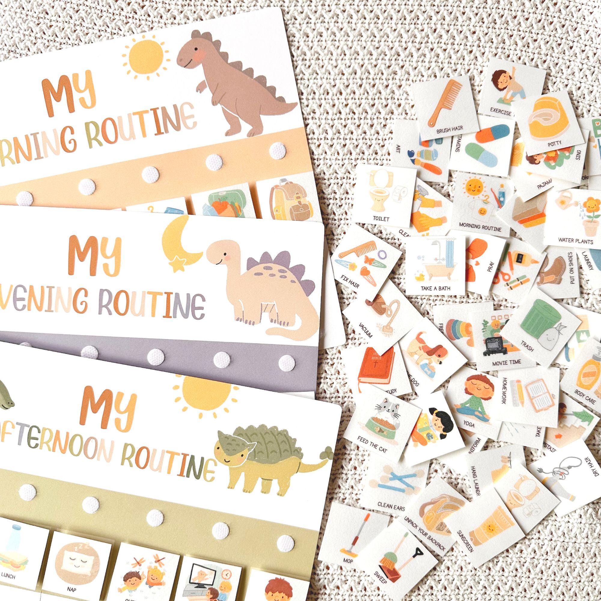 Dinosaur Routine Chart - Toddler Flip Chart 210 Routine Labels ...