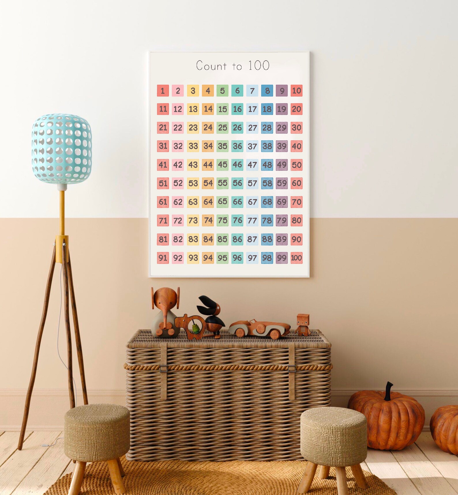 Count to 100 Chart Wall Poster Montessori Classroom Educational Posters ...