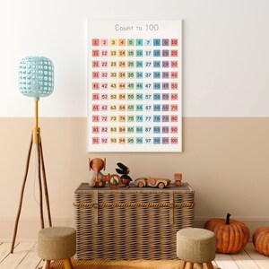 Count to 100 Chart Wall Poster Montessori Classroom Educational Posters ...
