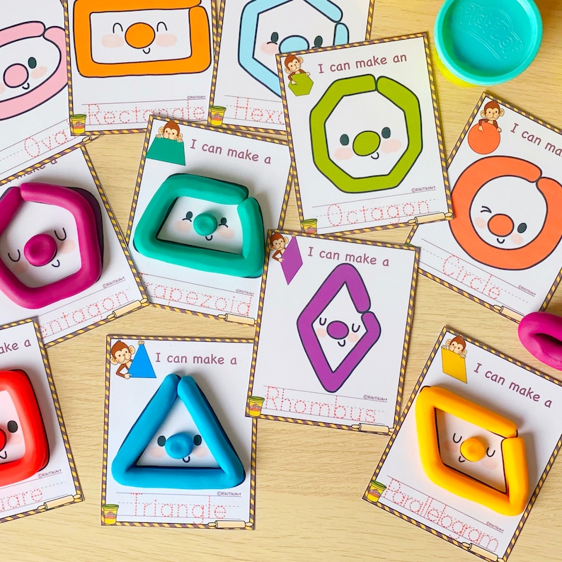 Shapes Play Dough Mats Visual Cards Montessori Toddler - Etsy