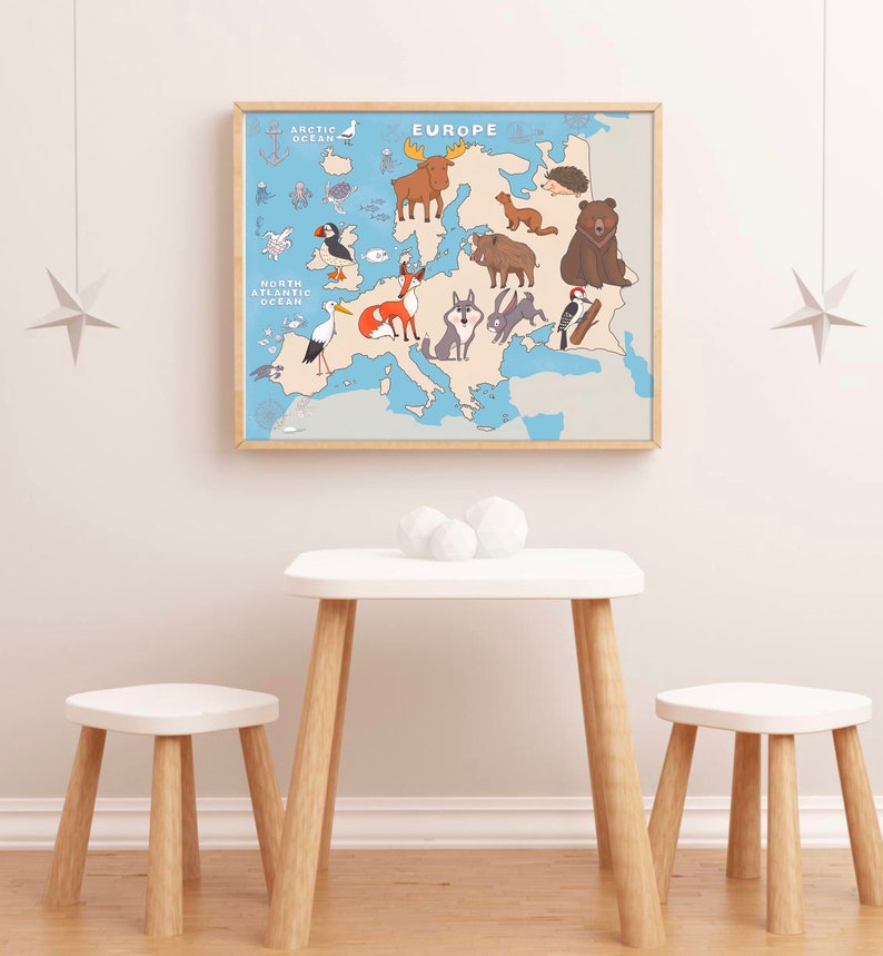Europe Map for Kids Playroom Educational Posters Montessori | Etsy