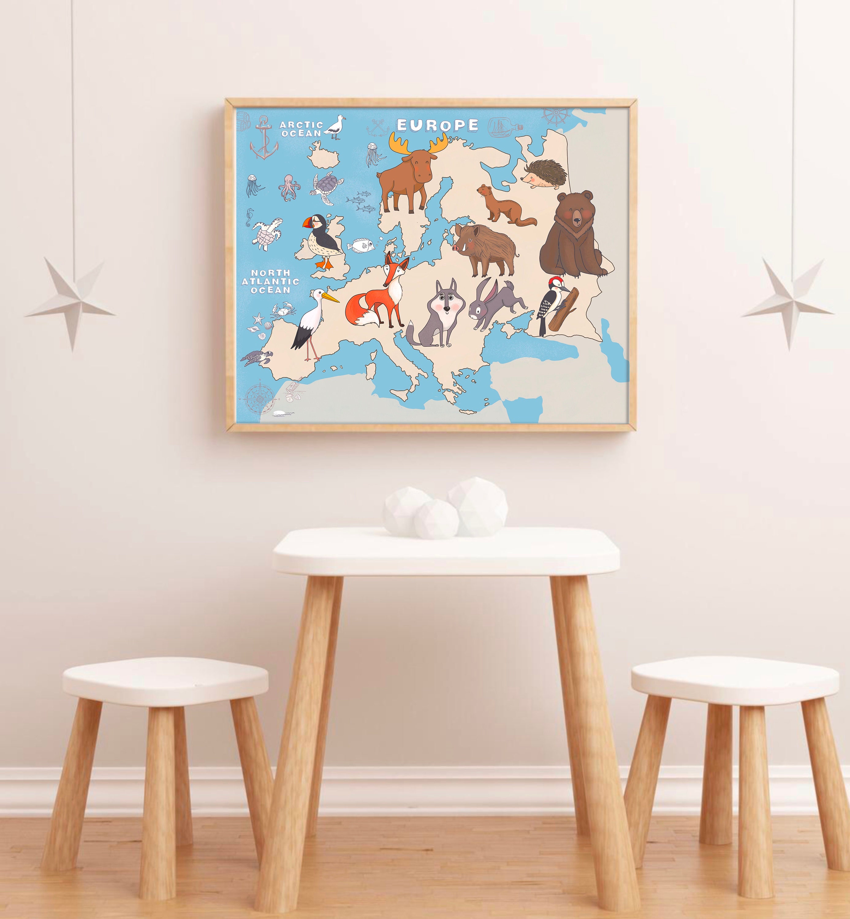 Europe Map for Kids Playroom Educational Posters Montessori | Etsy