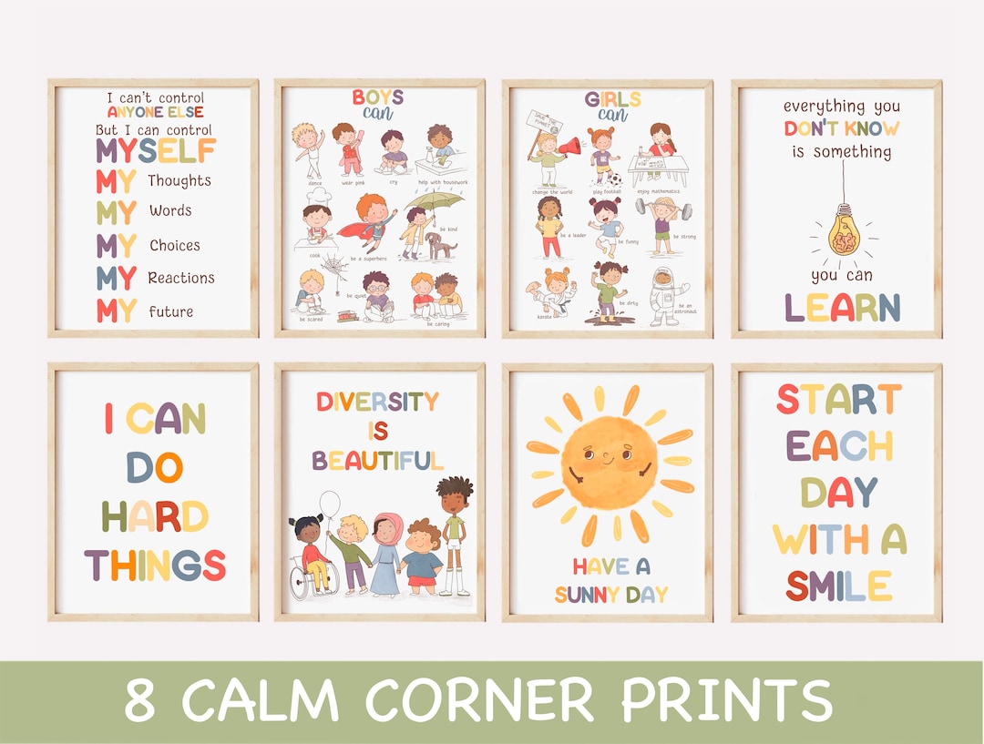 Set of 8 Calm Down Posters School Counselor Therapy Office Decor Growth ...