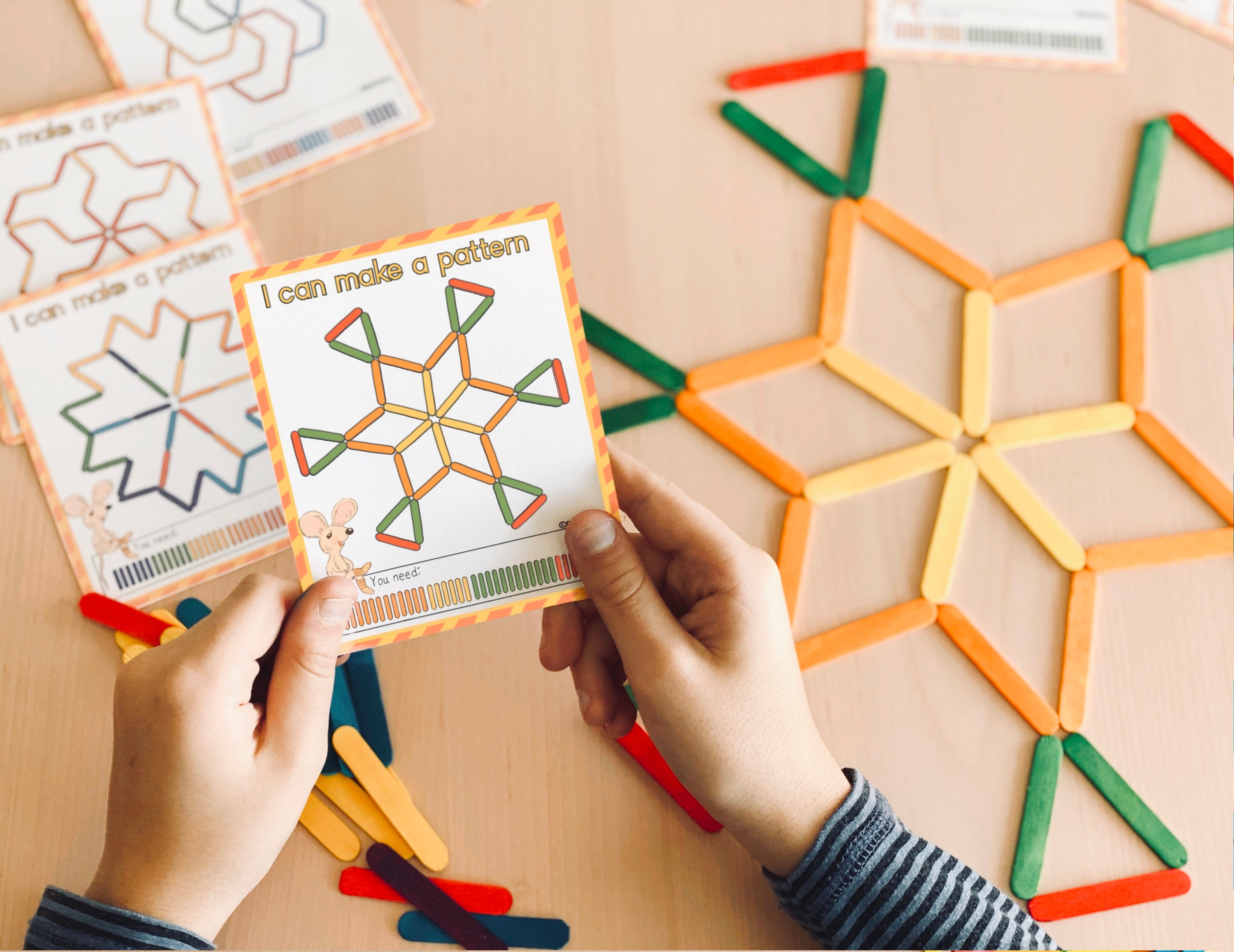 Popsicle Stick Activity Pattern Cards Fine Motor Skills Montessori ...
