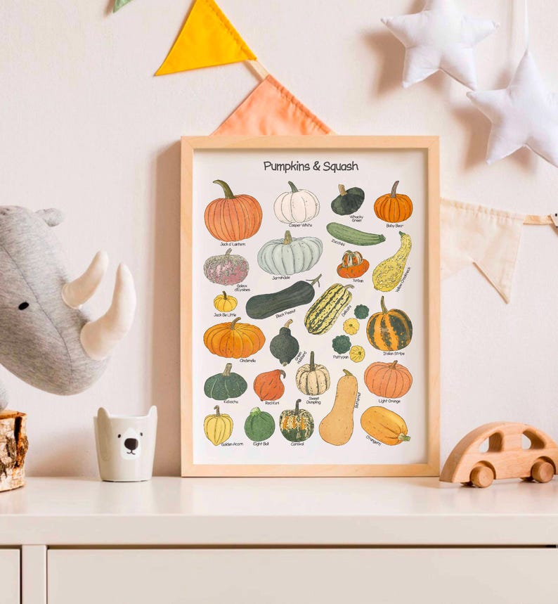 Pumpkins & Squash Poster, Fall Homeschool Printable Educational Wall ...