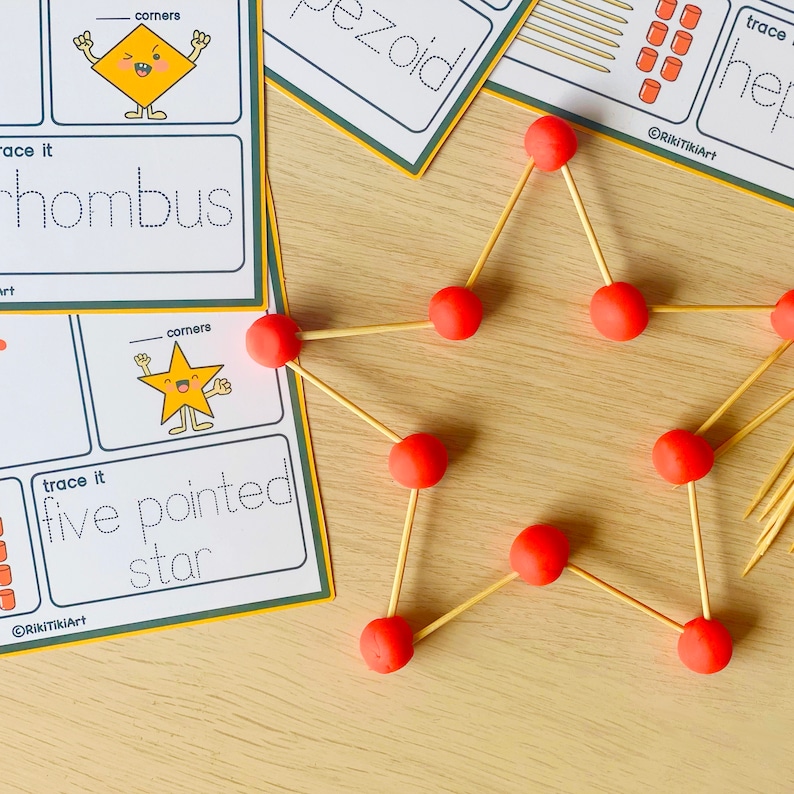 Toothpicks and Play Dough 2D Shapes Visual Cards Toddler | Etsy Canada