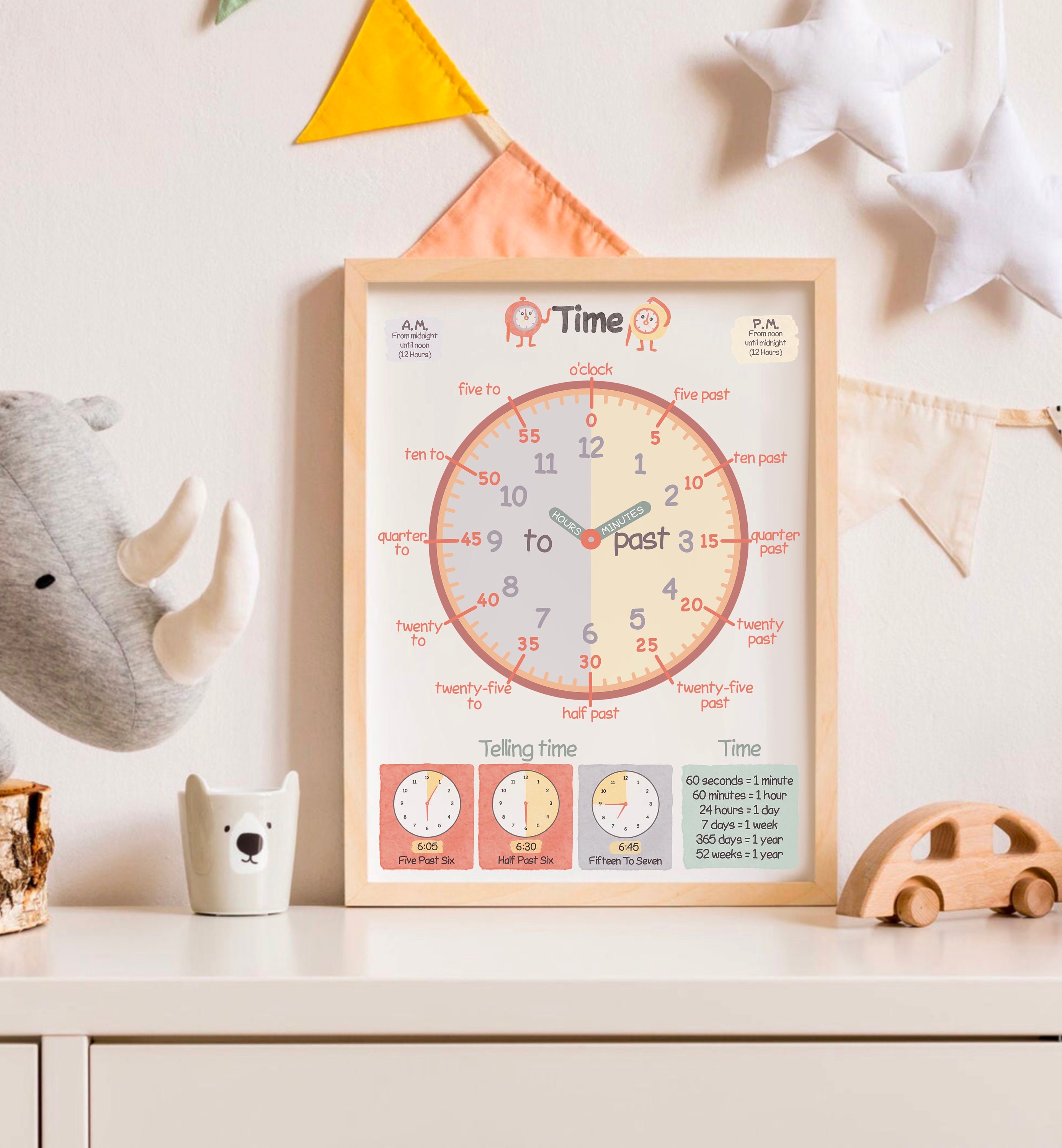 Telling Time Clock Poster: Montessori Classroom Decor (digital Download ...
