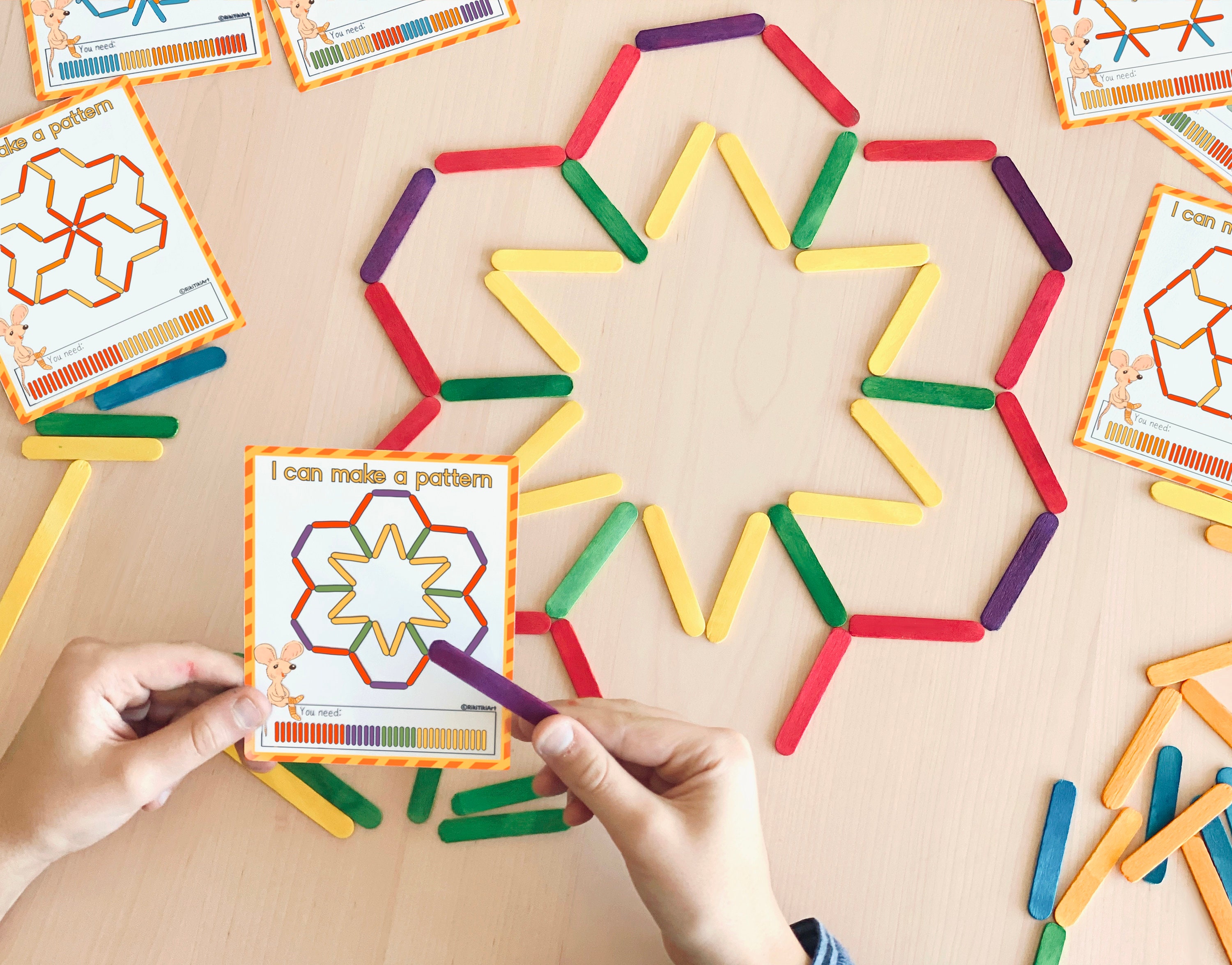 Popsicle Stick Activity Pattern Cards Fine Motor Skills Montessori ...