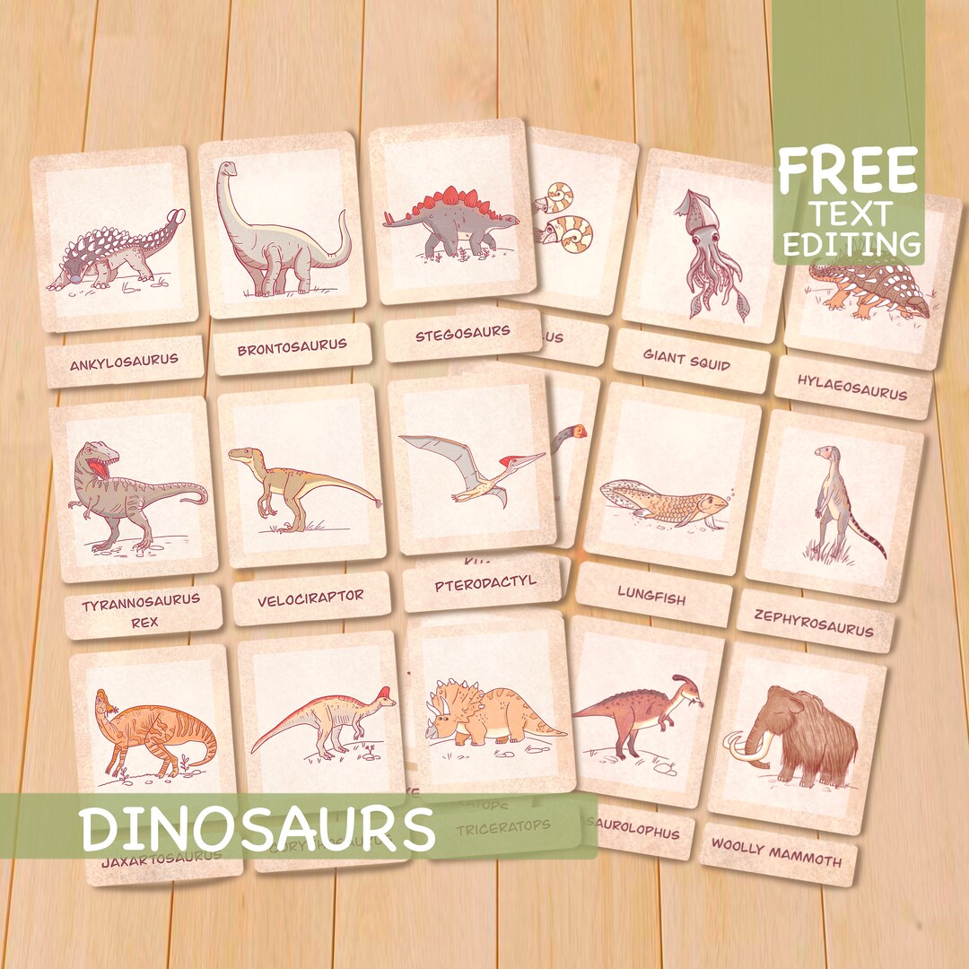 Dinosaur Flashcards, Printable Montessori Materials, Homeschool ...