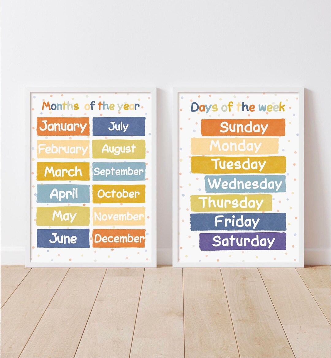 Set of 2 Prints Days of the Week & Months of the Year Posters ...
