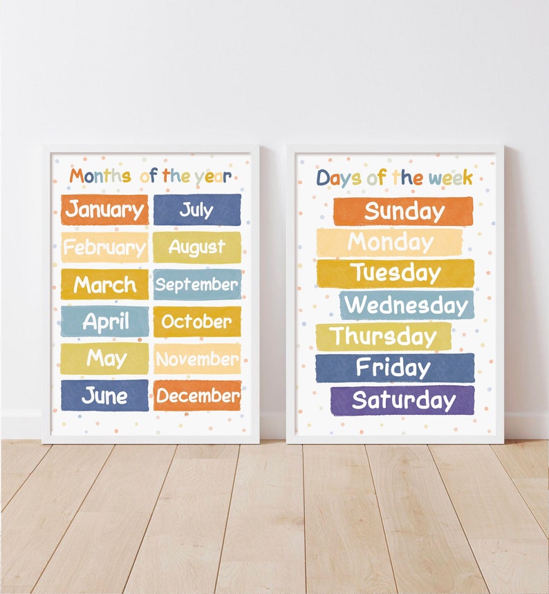 Set of 2 Prints Days of the Week & Months of the Year Posters - Etsy