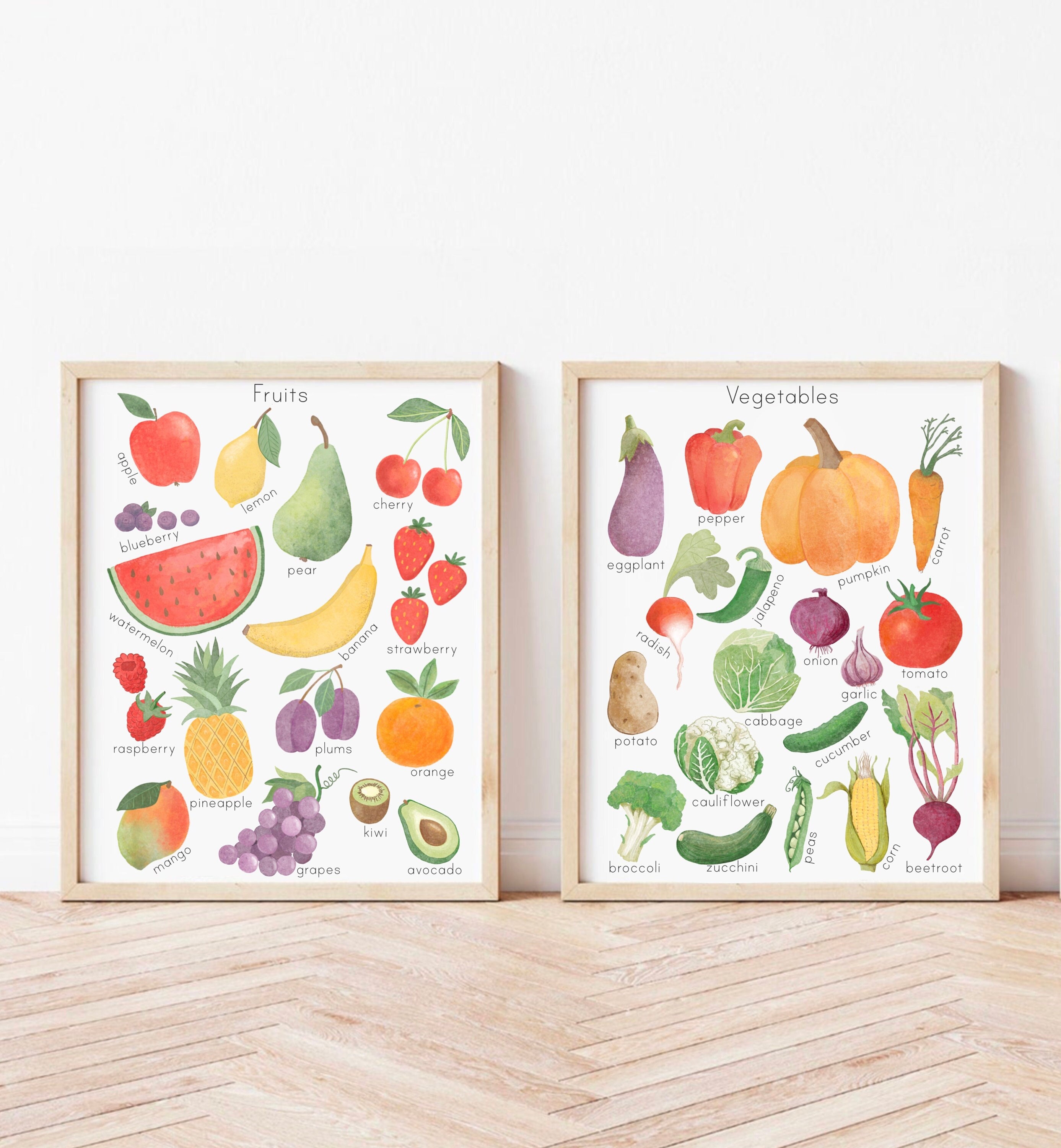 Watercolor Fruit and Vegetable Prints Classroom Educational Posters ...