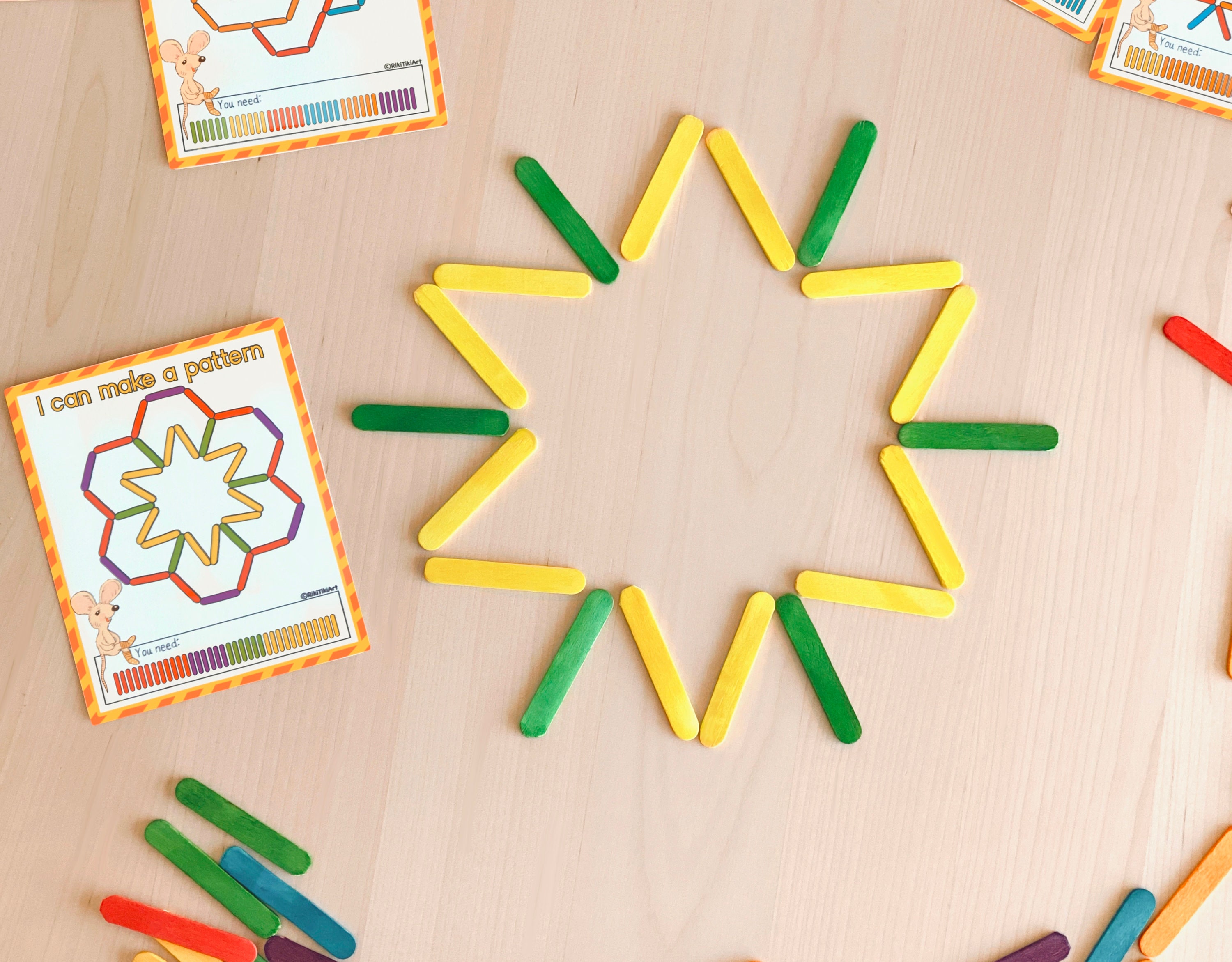 Popsicle Stick Activity Pattern Cards Fine Motor Skills Montessori ...