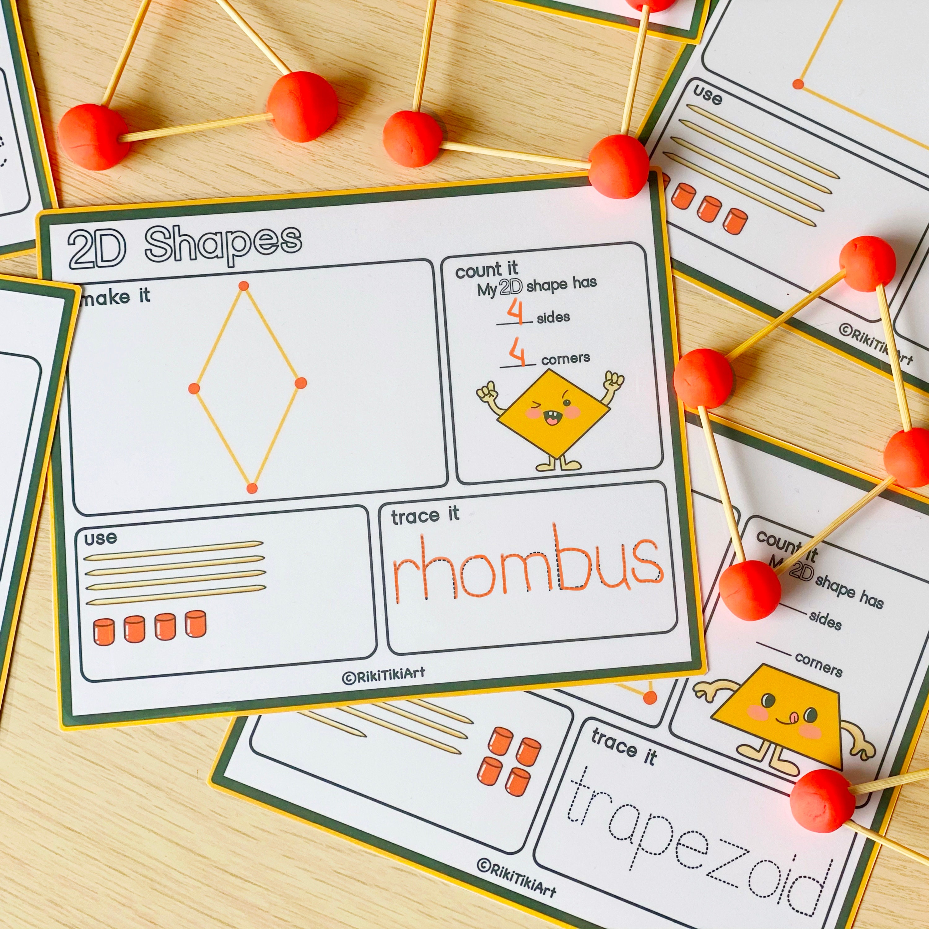 Toothpicks and Play Dough 2D Shapes Visual Cards Toddler - Etsy