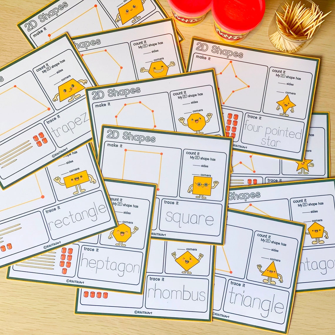 Toothpicks and Play Dough 2D Shapes Visual Cards Toddler - Etsy