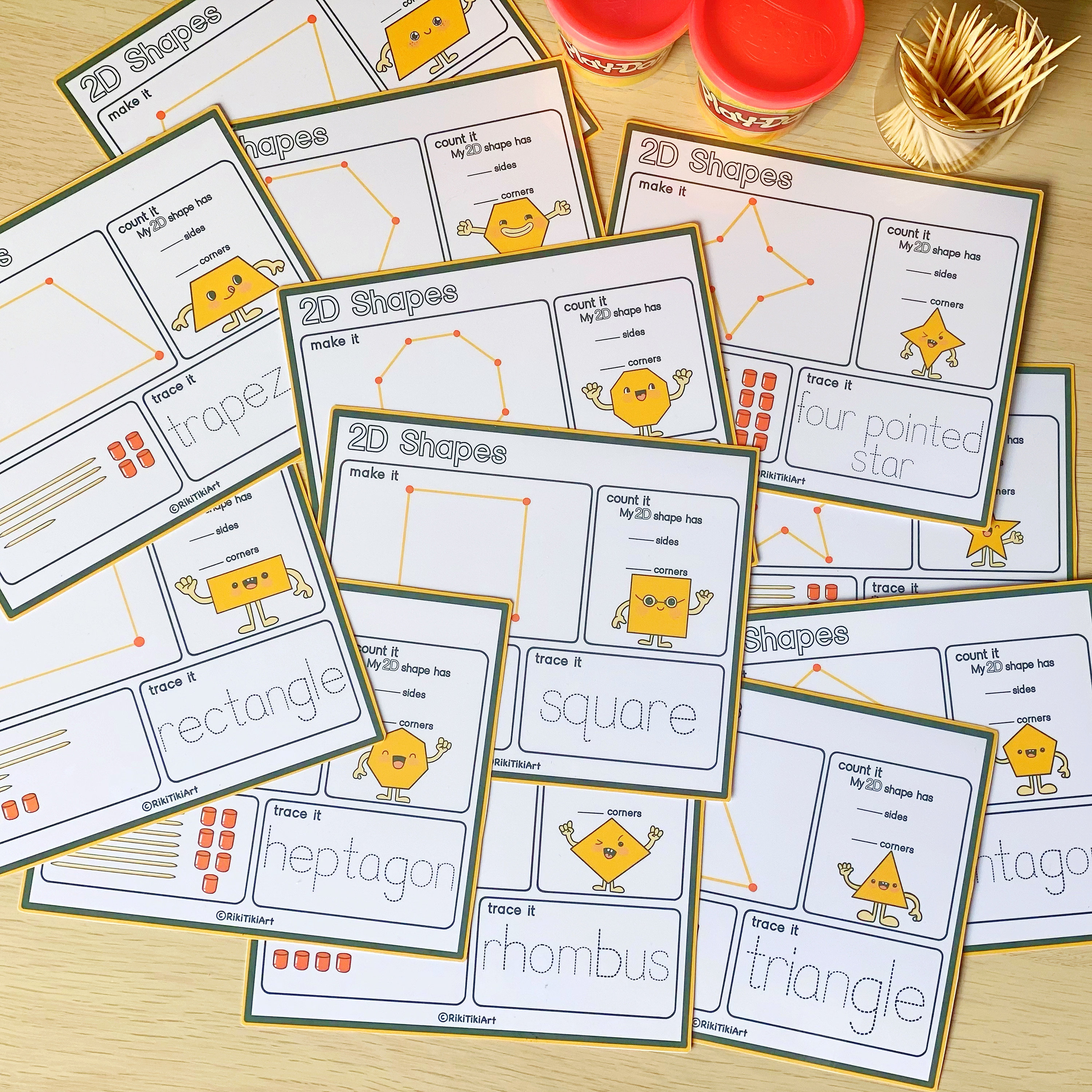 Toothpicks and Play Dough 2D Shapes Visual Cards Toddler - Etsy
