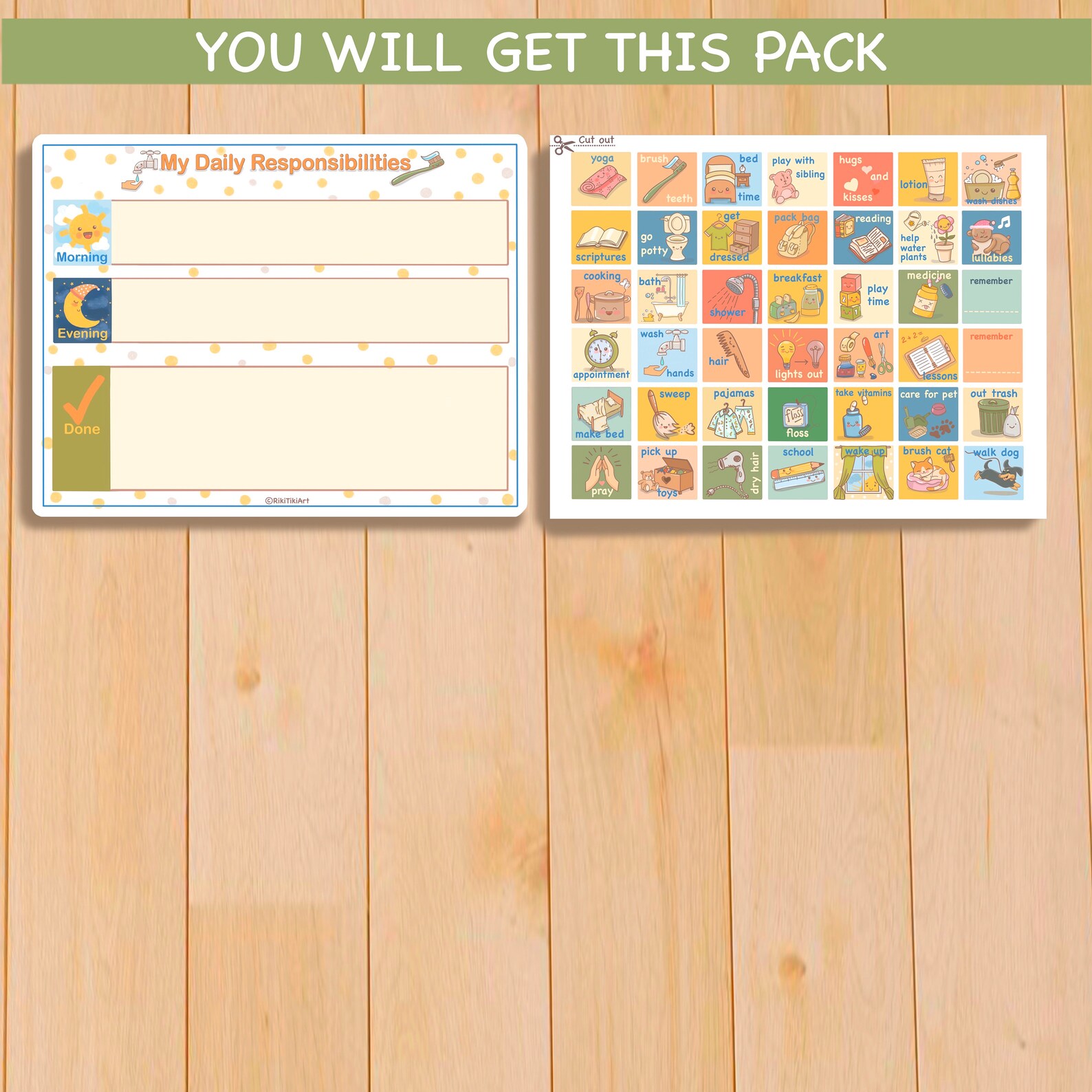 Chore Chart for Kids - Daily Routine, Printable Daily Rhythm Chart ...