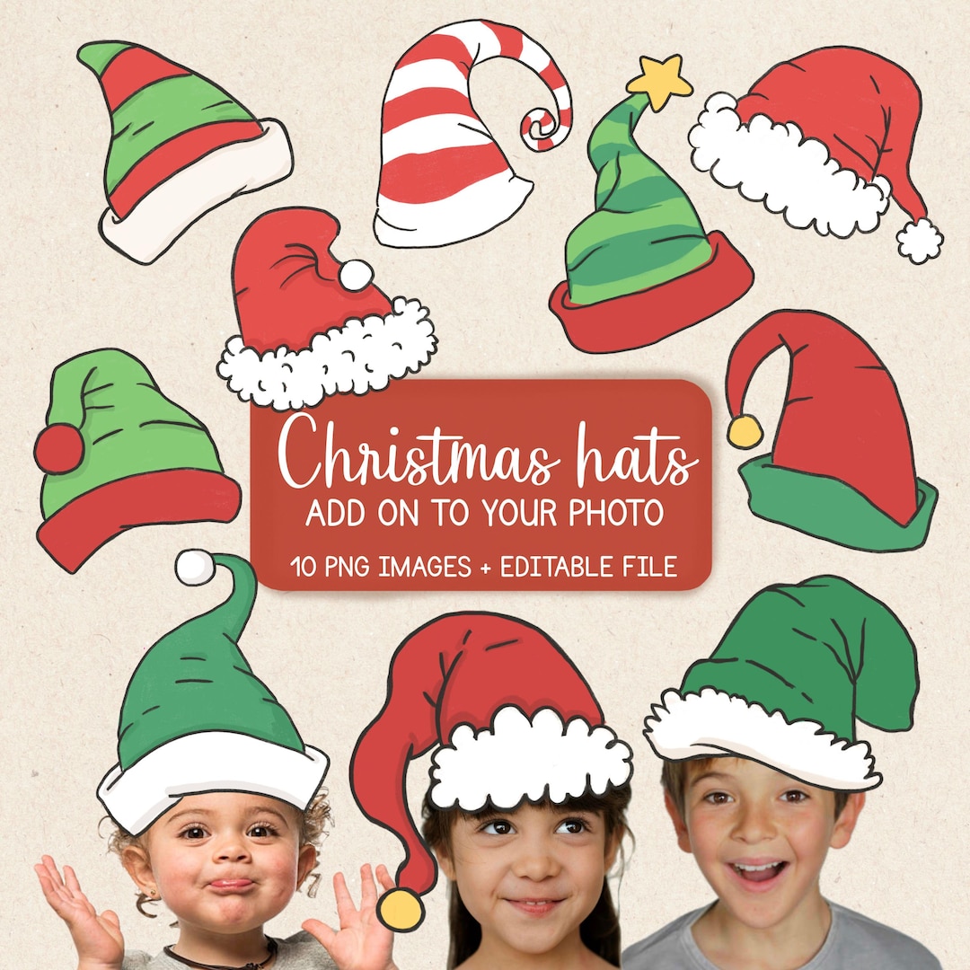 Christmas Hats PNG Bundle, Santa Hats Clipart, Elf Hats Overlays ...