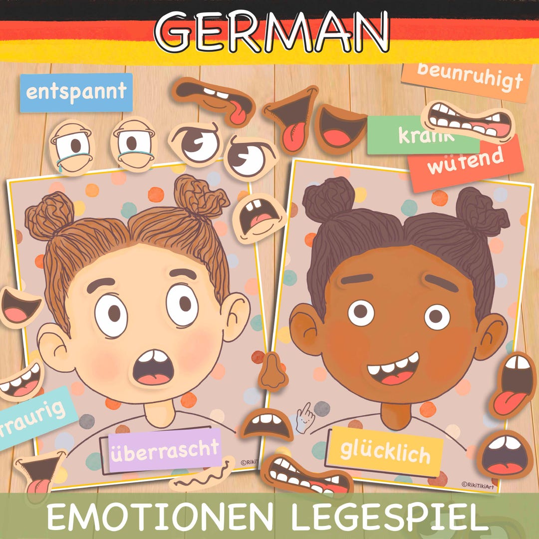 German Emotions Activity for Kids Girl Version Toddler Feelings Chart ...
