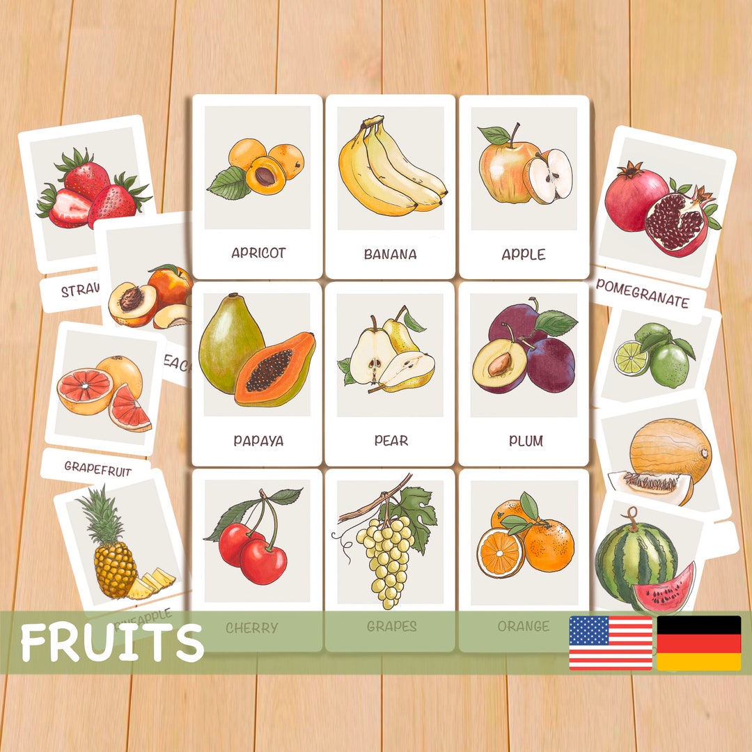 Fruits Flash Cards, Montessori Materials, Preschool Curriculum, Toddler ...