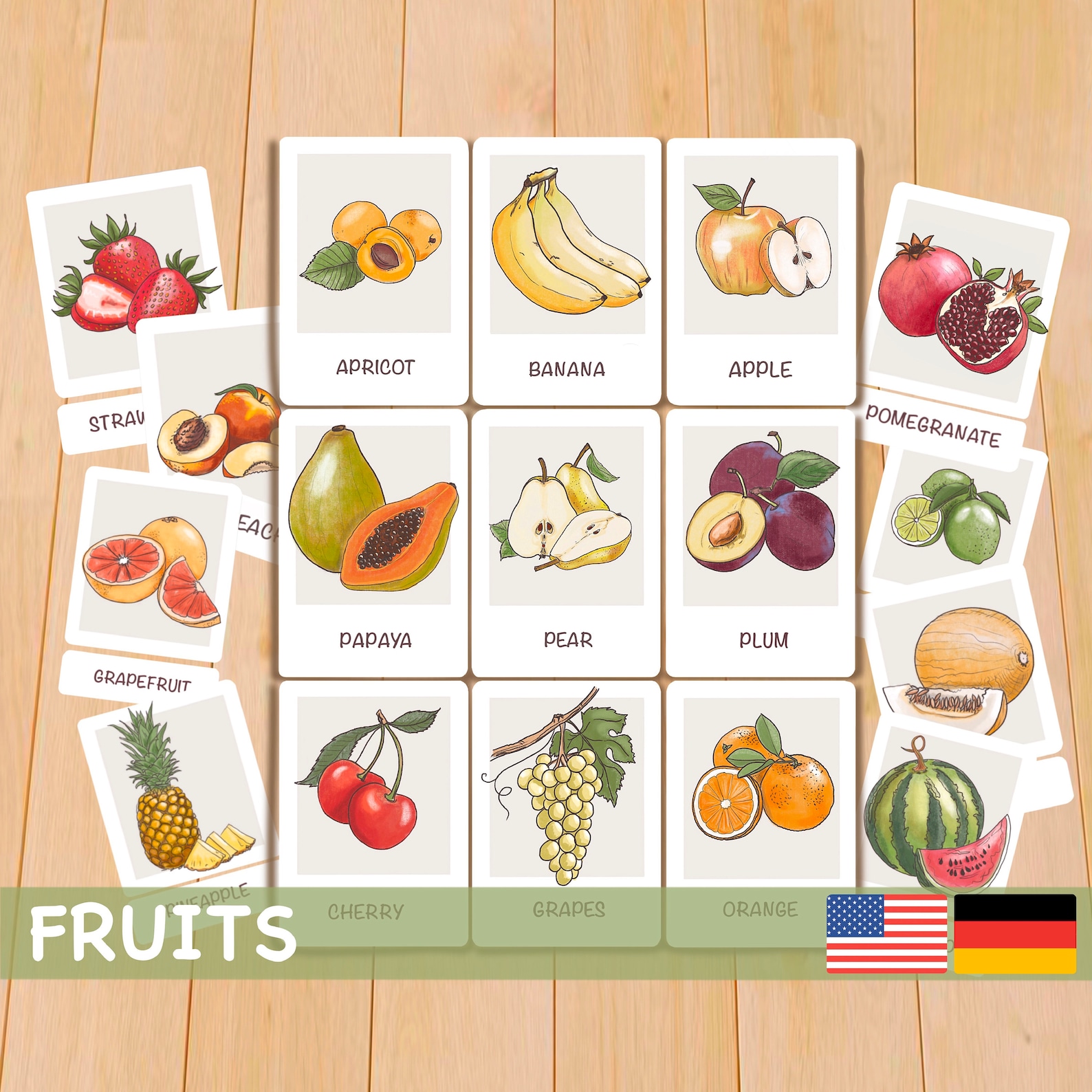 Fruits Flash Cards, Montessori Materials, Preschool Curriculum, Toddler ...