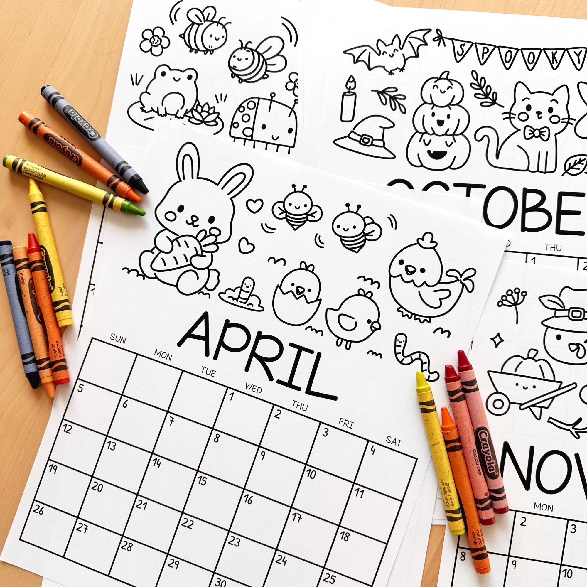 Kids Calendar 2026 Printable Coloring Monthly Calendar Editable ...