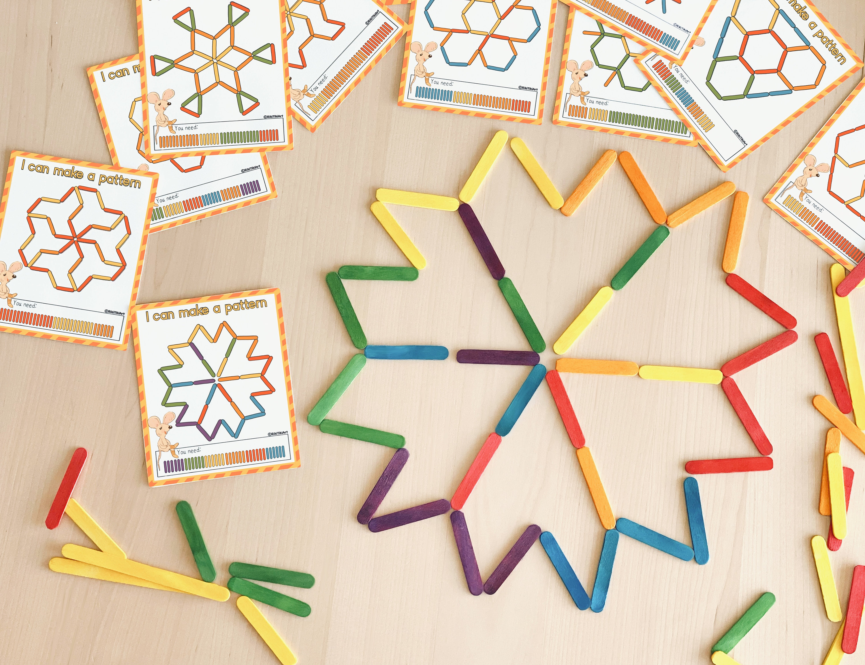 Popsicle Stick Activity Pattern Cards Fine Motor Skills Montessori ...
