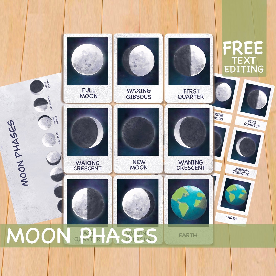 Moon Phases Flashcards, Homeschool Montessori Materials, Toddler Flash ...