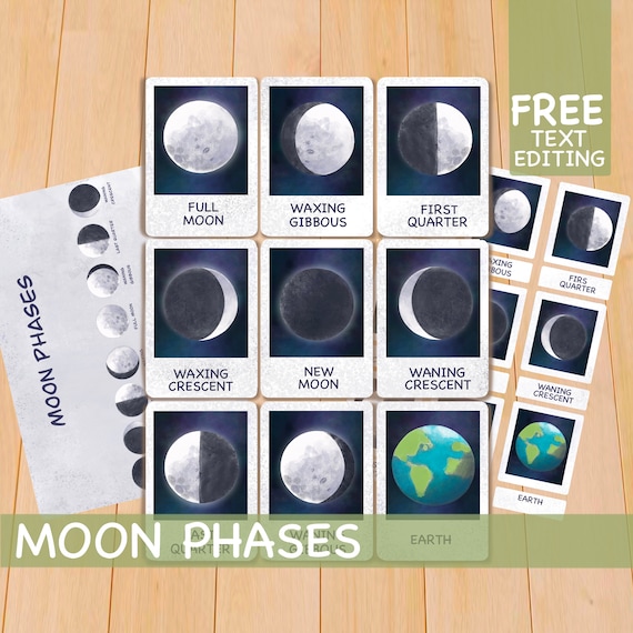 Moon Phases Flashcards Homeschool Montessori Materials - Etsy