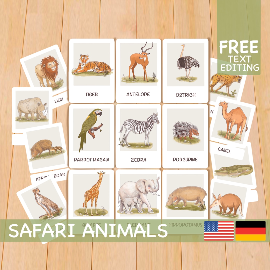 Safari Animals Flashcards, Printable Montessori Materials, Homeschool ...
