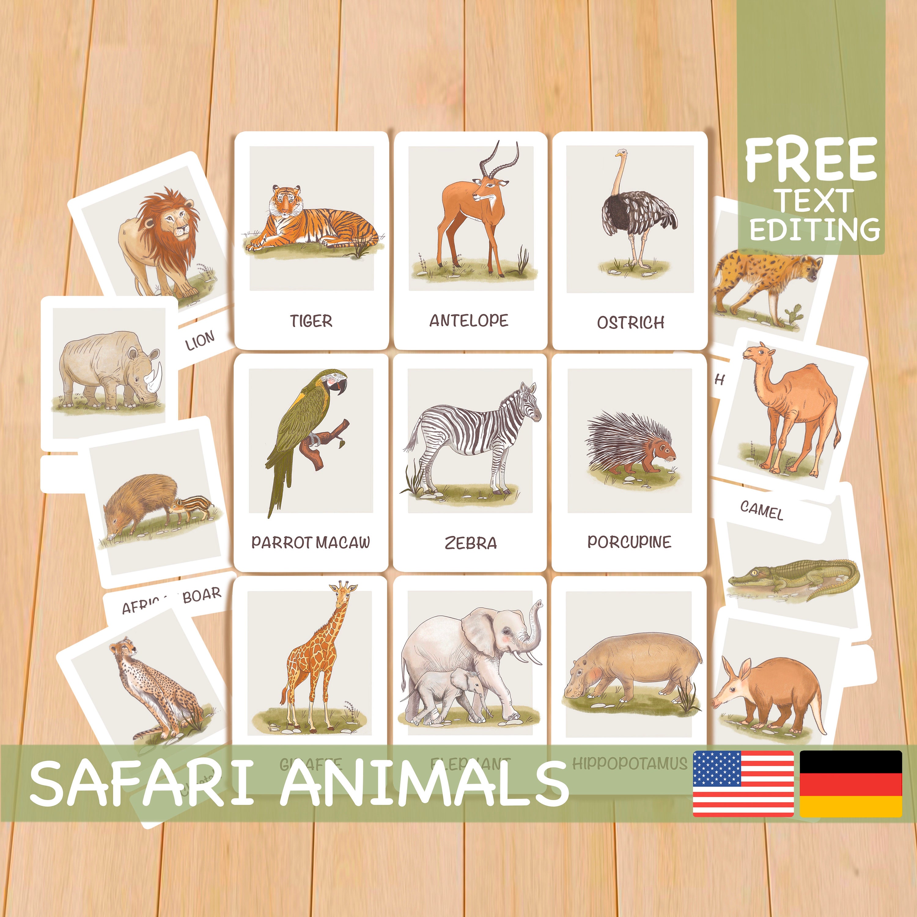 Safari animals flashcards Printable Montessori materials | Etsy
