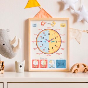 Telling Time Poster Playroom Rainbow Decor Learning Clock Printable ...