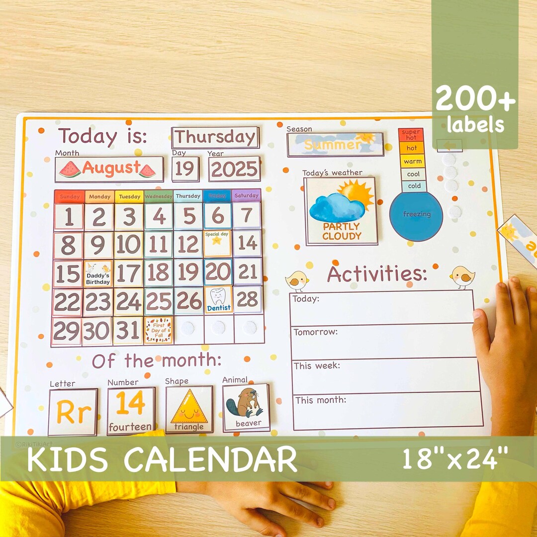 18x24 Kids Calendar Perpetual Classroom Calendar Homeschool Playroom ...