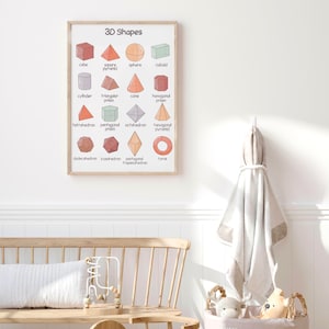3D Shapes Poster Playroom Wall Decor Homeschool Print Educational ...