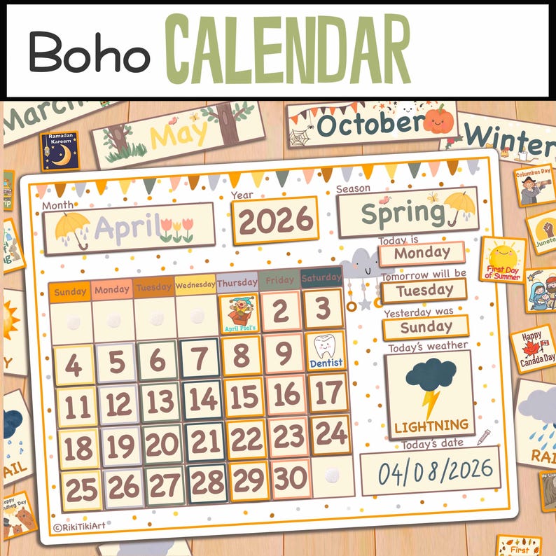 Printable Wall Calendar for Kids Classroom Perpetual Calendar Morning ...