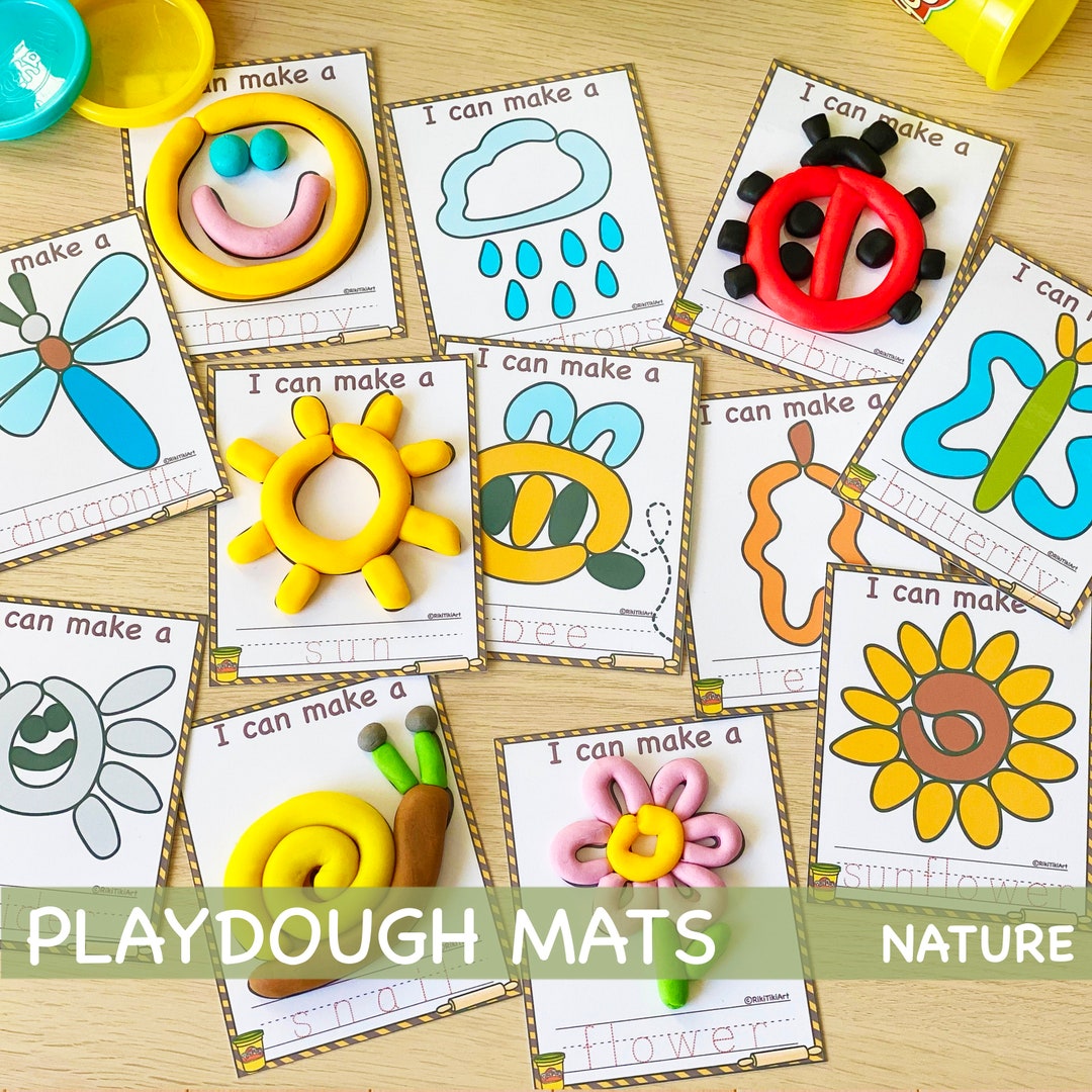 Nature Play Doh Mats Visual Cards, Fine Motor Skills Activity Printable ...