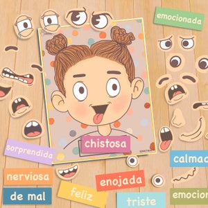 Spanish Emotions Activity for Kids Girl Version Toddler Emotions Chart ...