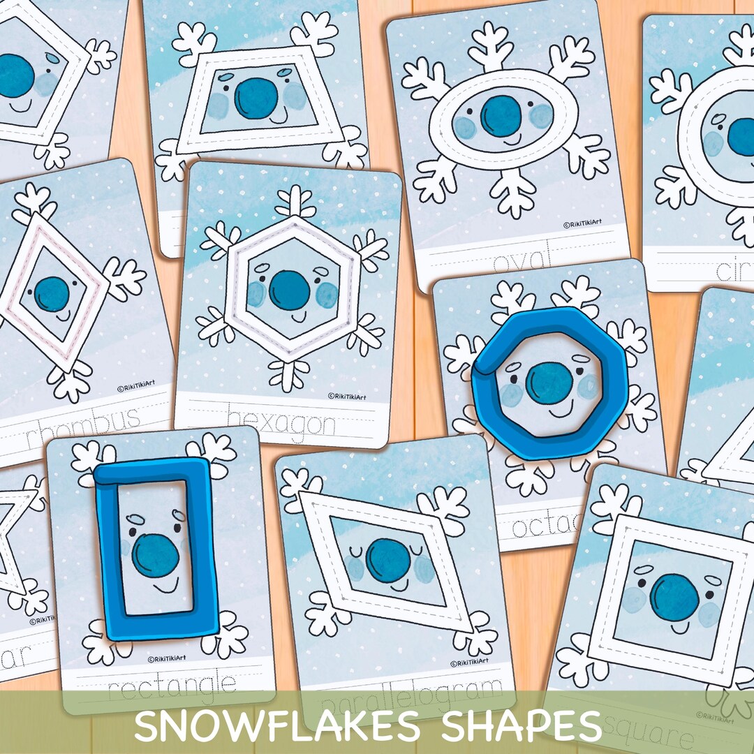 Snowflake Shape Learning Cards: Winter Montessori Activity (PDF) - Etsy