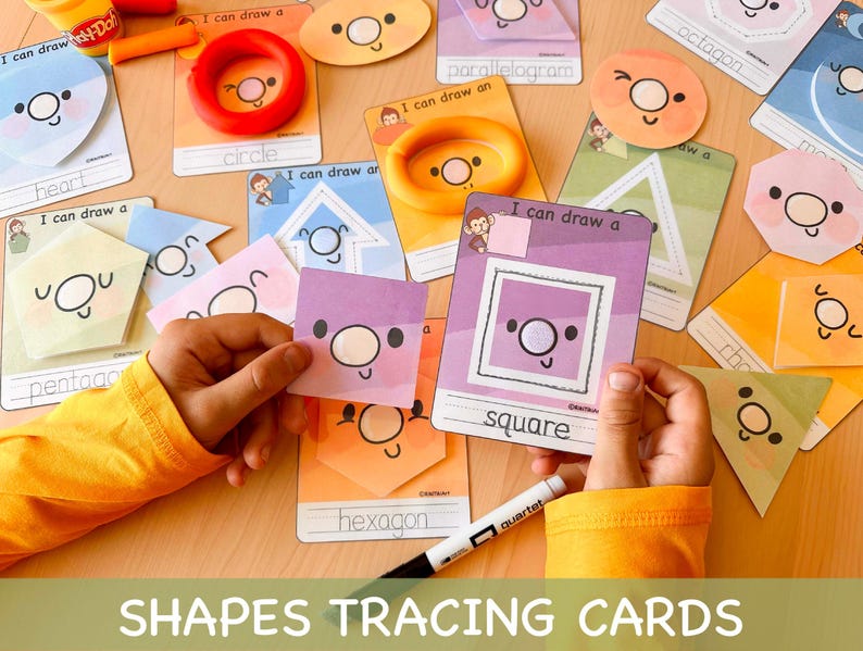 Shapes Tracing Cards 2D Shapes Matching Toddler Activities Prewriting ...