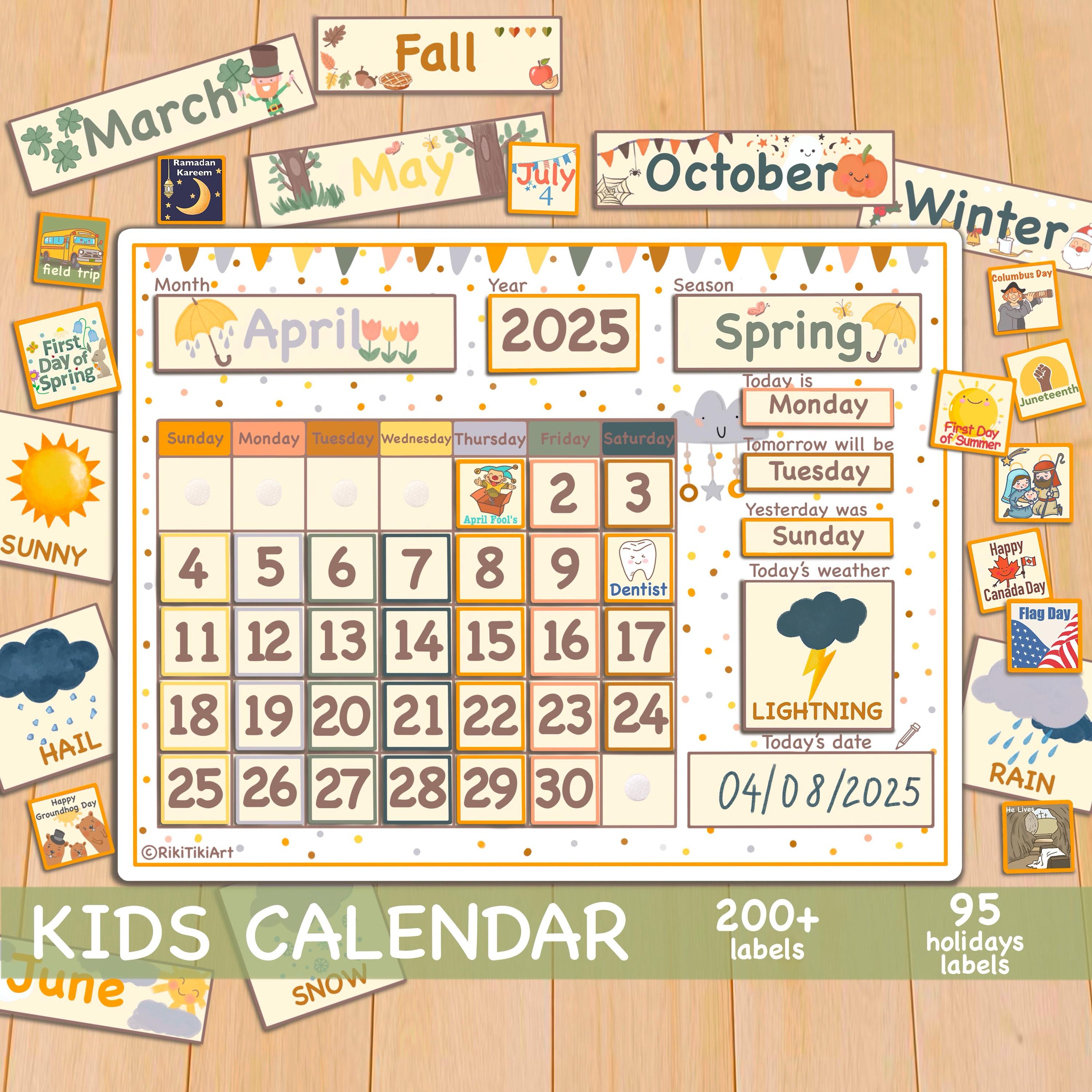 Printable Wall Calendar for Kids Classroom Perpetual Calendar Morning ...