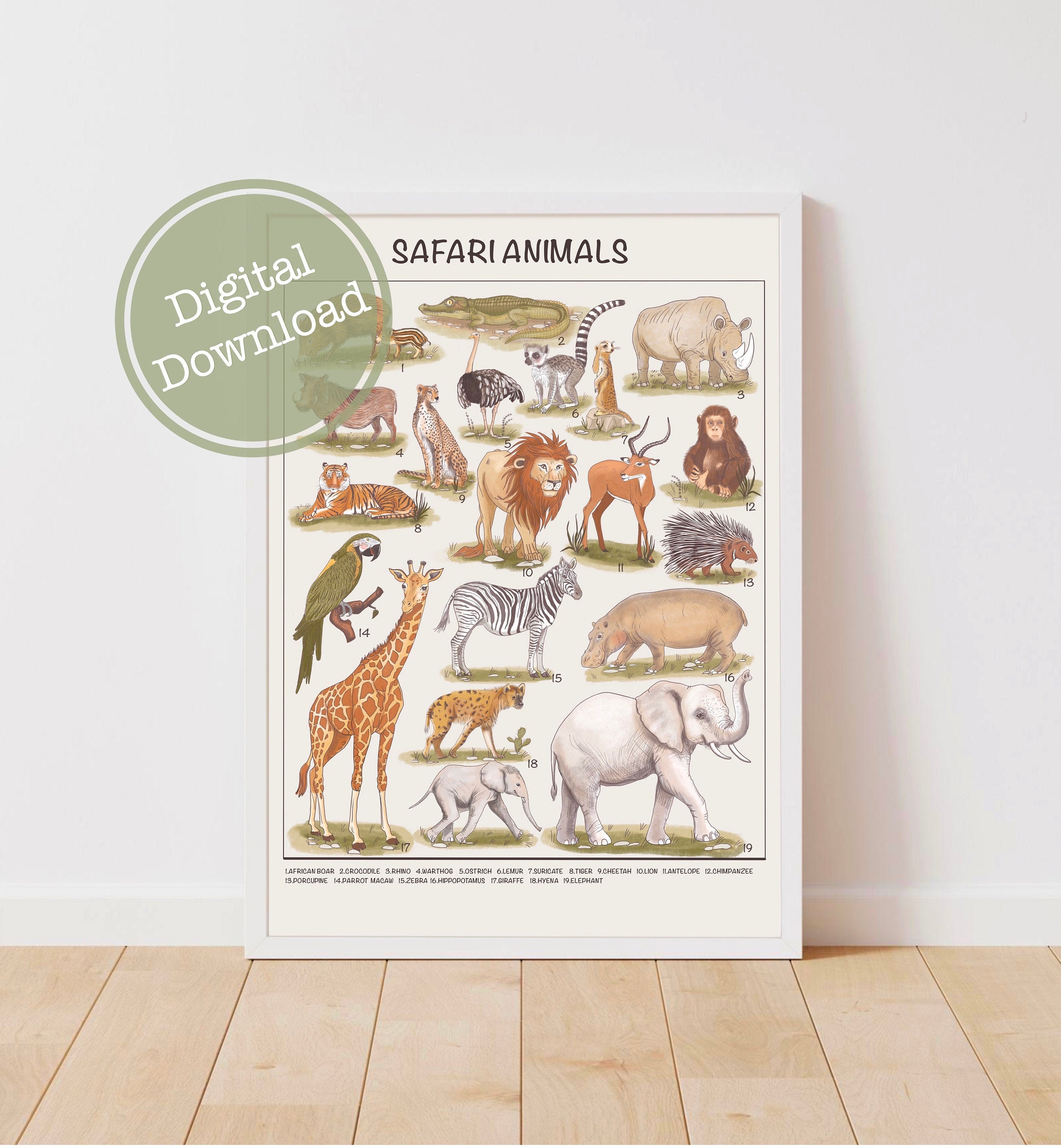 Safari Animal Poster Downloadable Prints Printable | Etsy