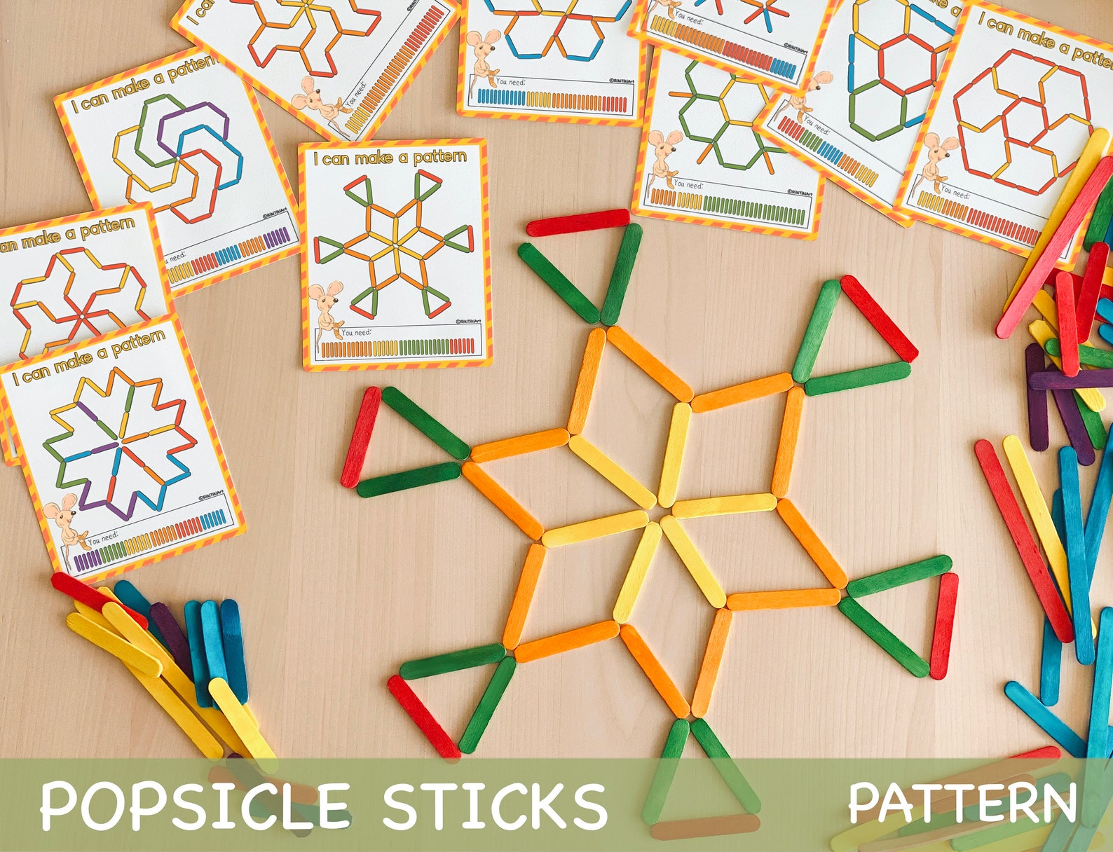 Popsicle Stick Activity Pattern Cards Fine Motor Skills Montessori ...