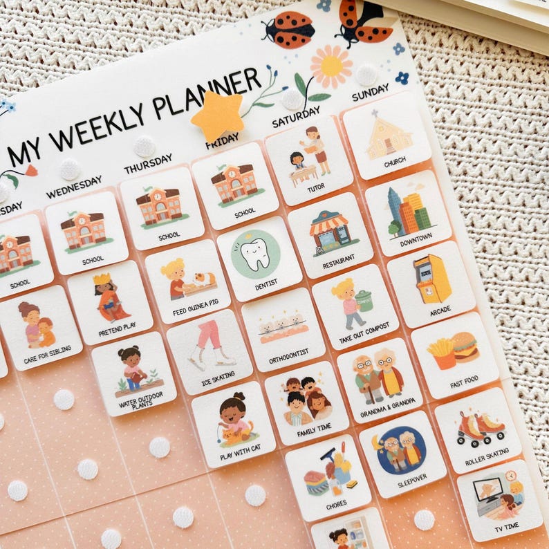Kids Visual Weekly Calendar, Personalized Daily Chore Chart for Toddler ...
