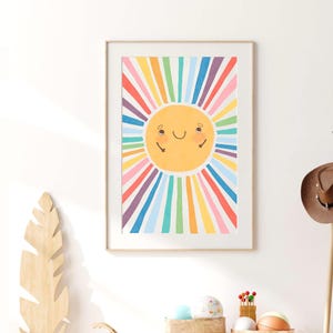 Watercolor Sun Poster Vibrant Rainbow Playroom Sun Print Downloadable ...