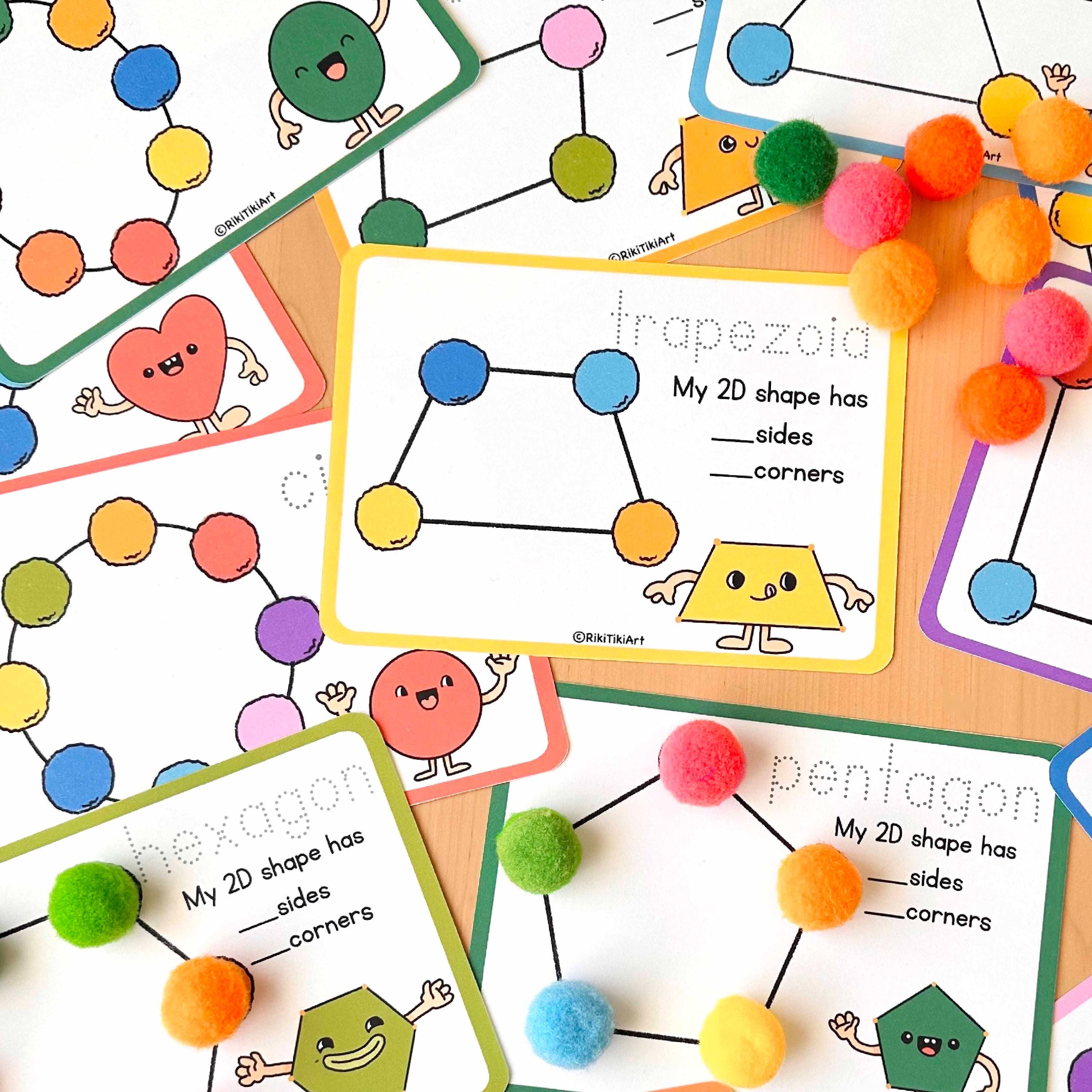 Pom Pom Shapes Activity Preschool Printables, 2D Shapes Montessori ...