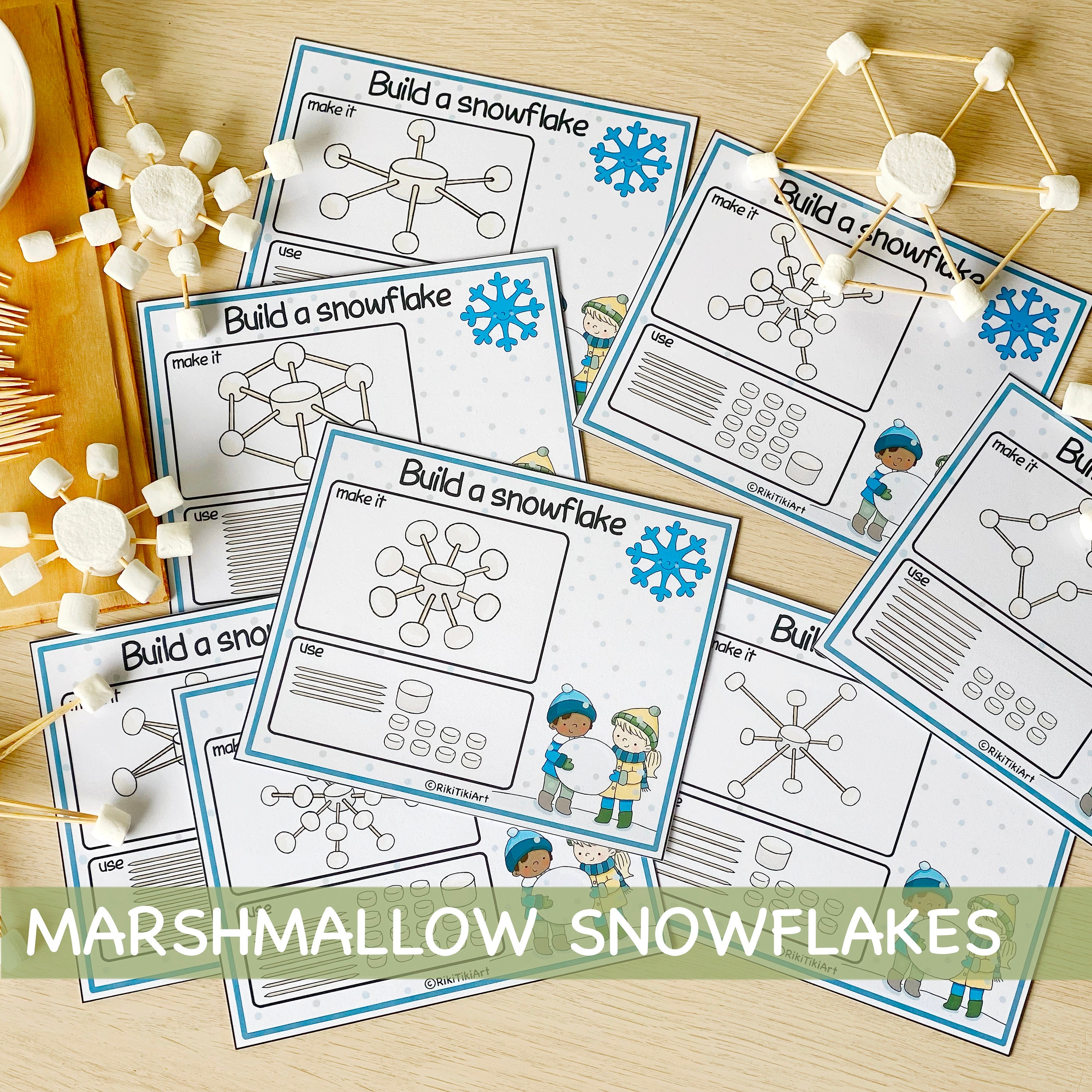 Marshmallows and Toothpicks Snowflakes Mats Printable Game for Toddler ...