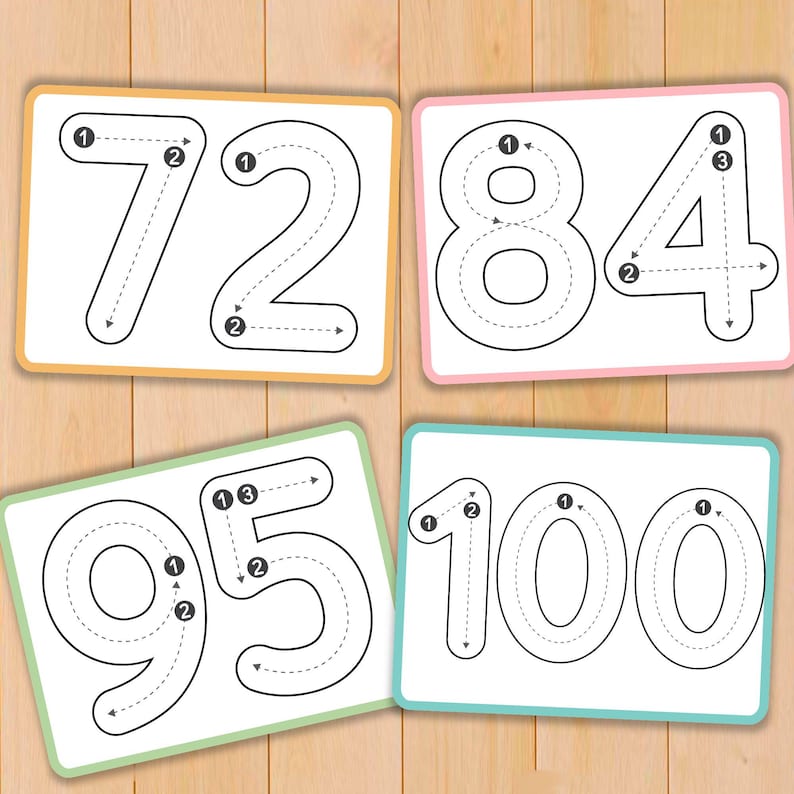 Number Tracing Cards 1-100 Printable Handwriting Practice Preschool ...