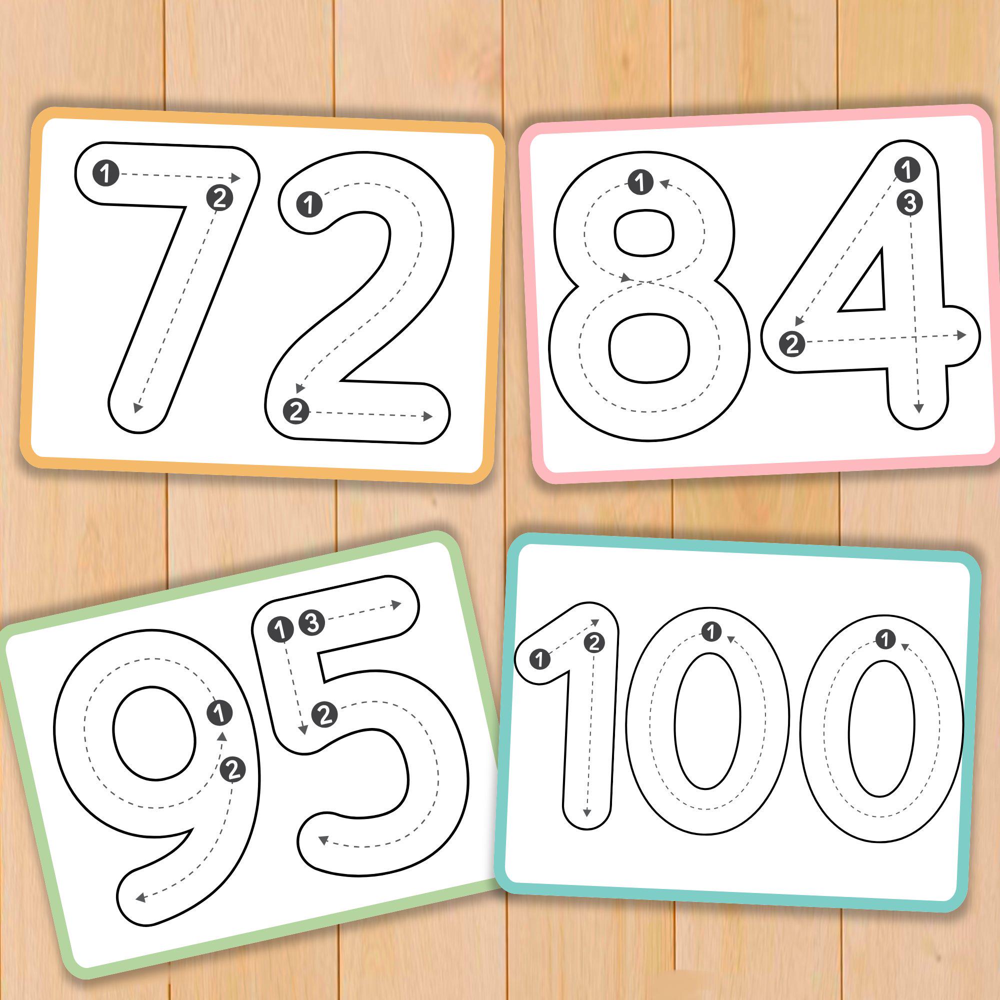 Number Tracing Cards 1-100 Printable Handwriting Practice Preschool ...