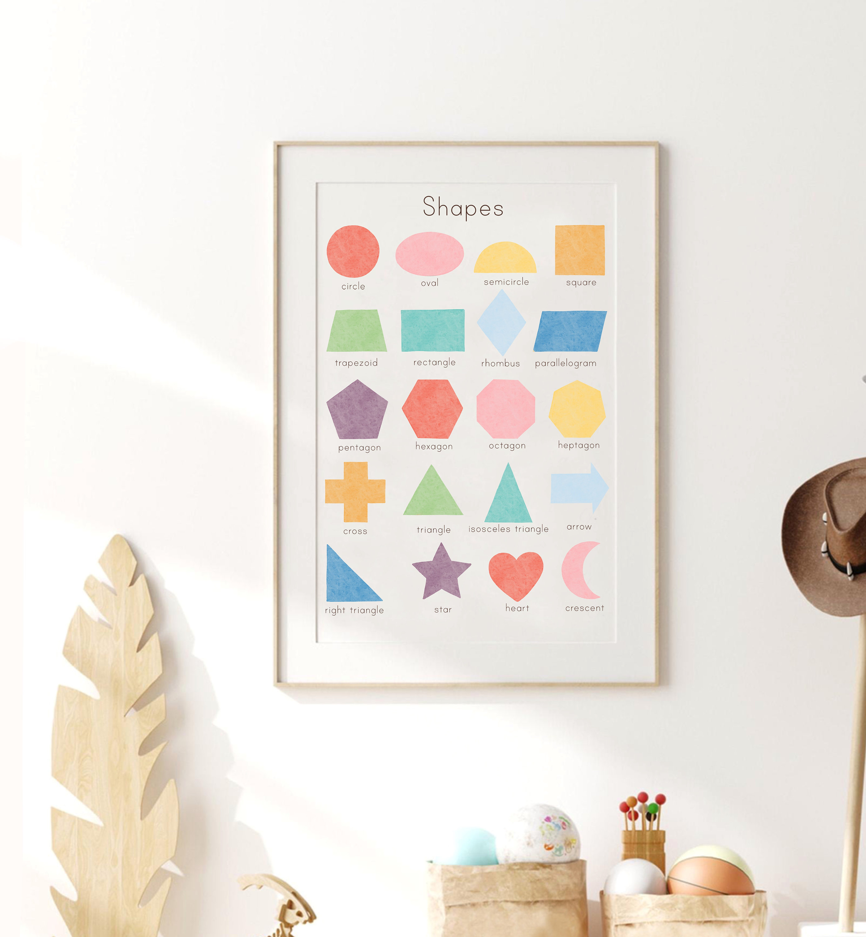 Shapes Educational Poster Rainbow Geometric Shapes Print Montessori ...